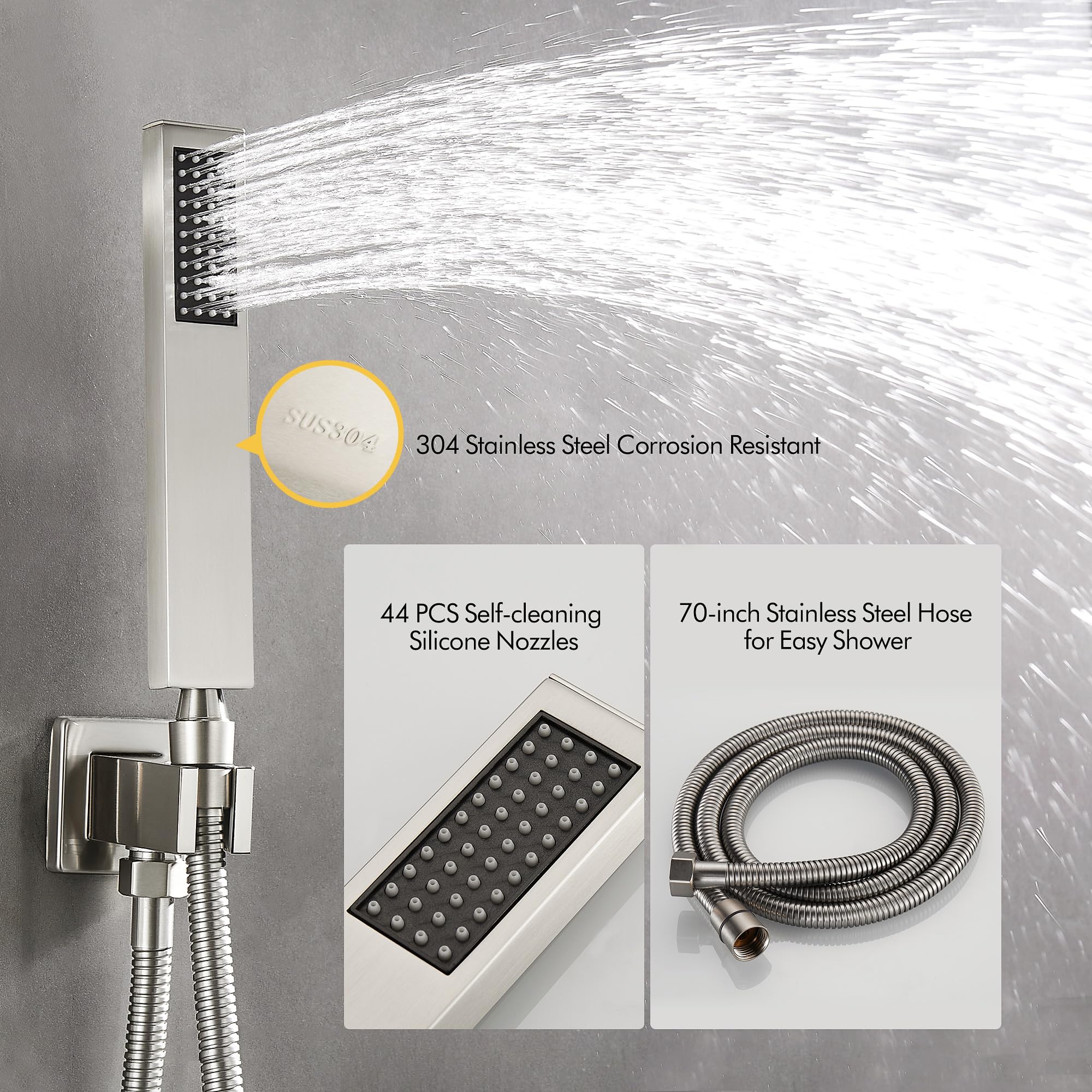 Fransiton 8 Inches Brushed Nickel Shower System Rain Shower System Set Wall Mounted, Rainfall Shower Head with Handheld, Bathroom Shower Kit (Valve Included)