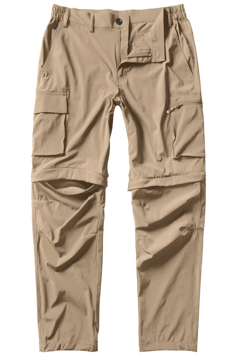 Gash Hao Mens Hiking Convertible Pants Outdoor Waterproof Quick Dry Zip Off Lightweight Fishing Pants(Khaki 34X30)