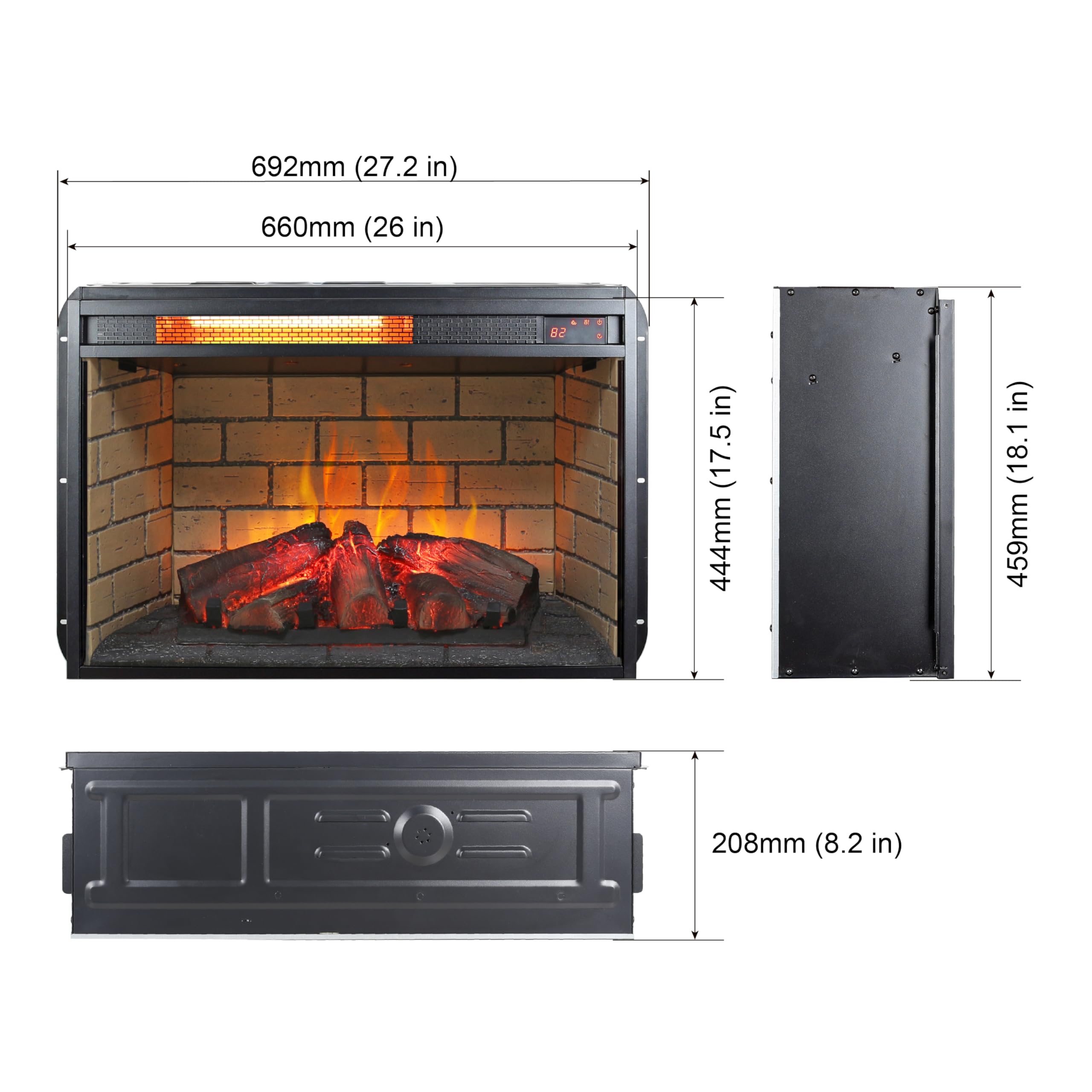 Freestanding or Wall Mounted Electric Fireplace with Adjustable Flame Color & Remote Control,Fireplace Insert,fire Places Electric Fireplace,Livingroom,Kitchen,Bedroom 36 Inch,Antique Black
