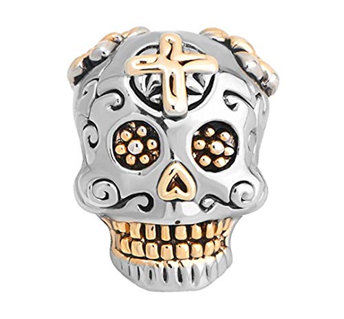 Fit Pandora Charms Silver Plated Skull Cross Silver Plated Dia De Los Muertos Beads