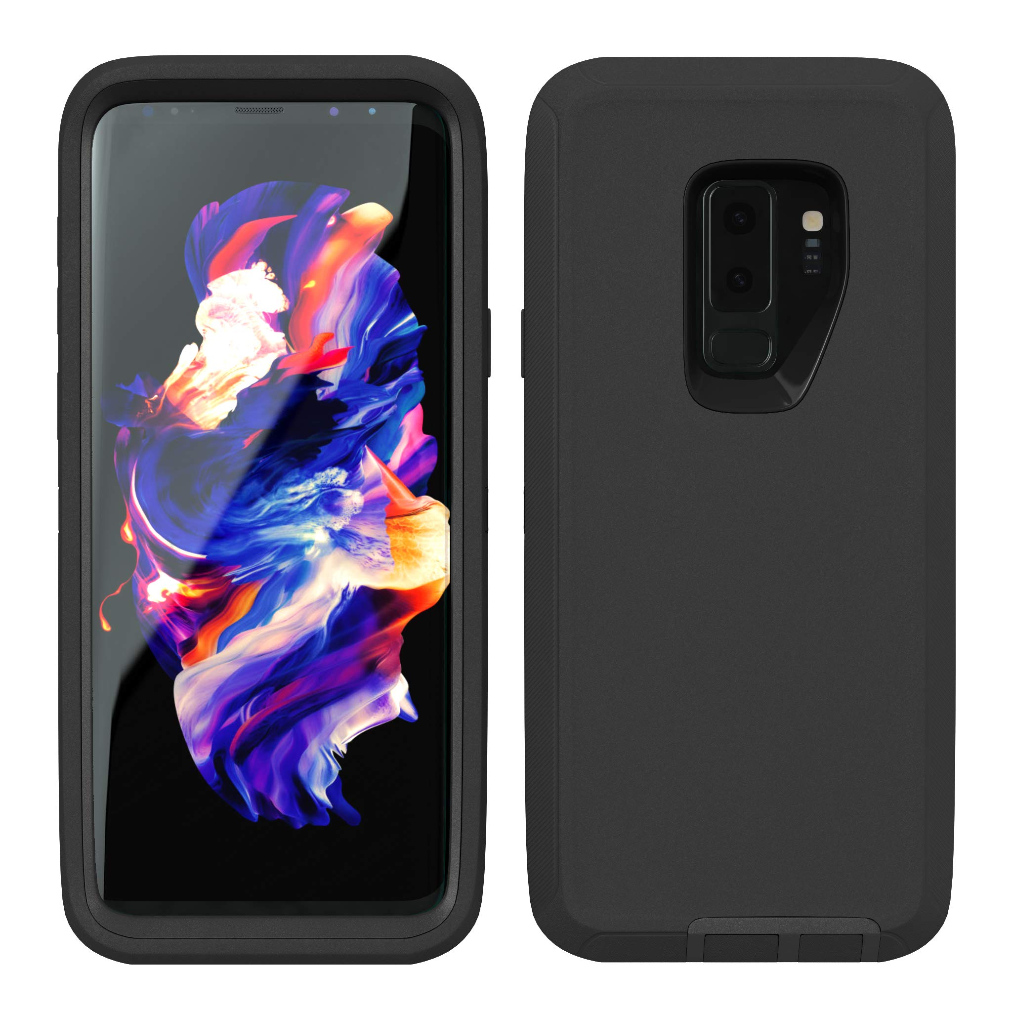 Galaxy S9+ Plus Case, ToughBox [Armor Series] [Shock Proof] [Black] for Samsung Galaxy S9+ Plus Case [Comes with Holster & Belt Clip] [Fits OtterBox Defender Series Belt Clip Cover]