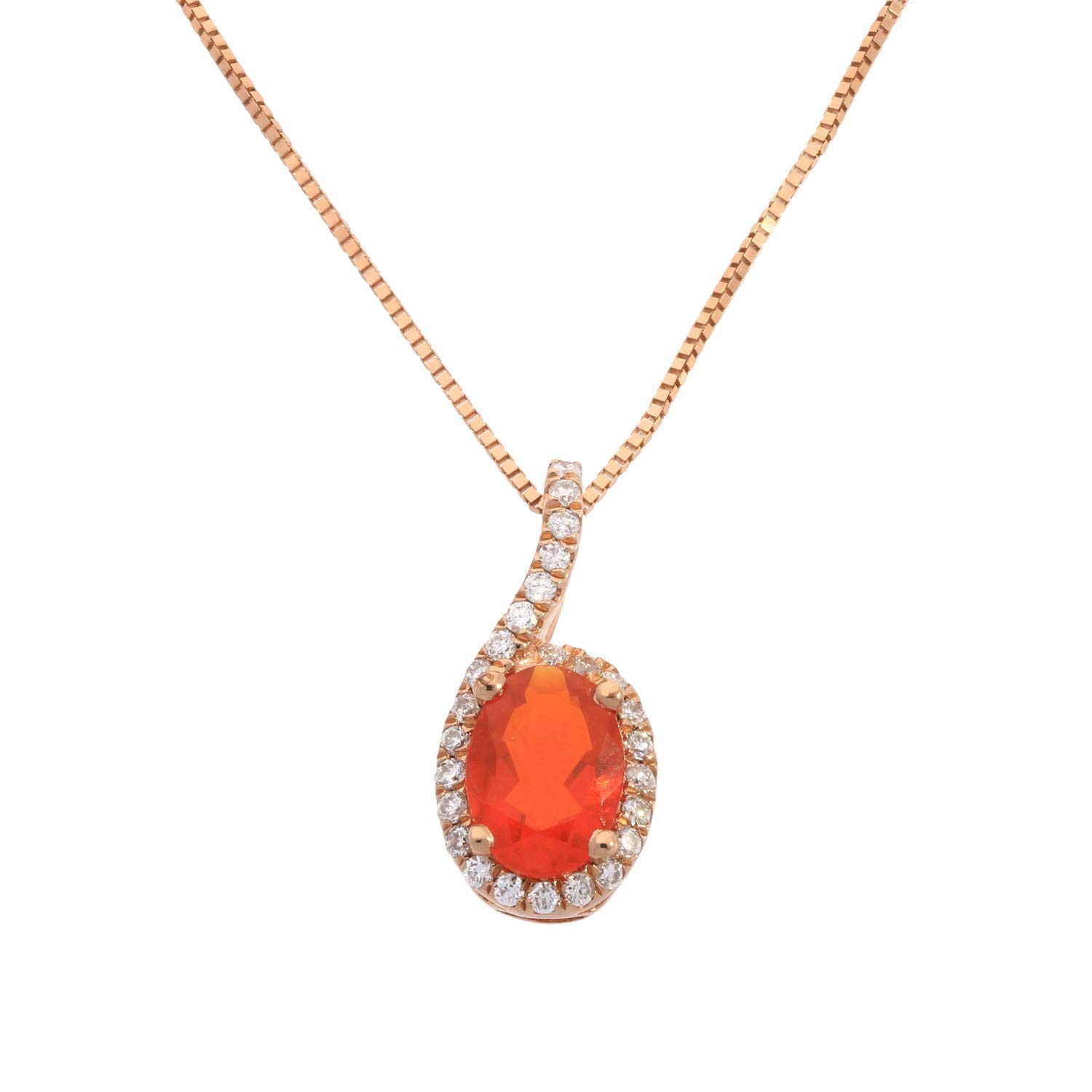 Gin & Grace 14K Rose Gold Mexican Natural Pear Cut Fire Opal & Natural Diamond (I1,I2) Statement Pendant for Women