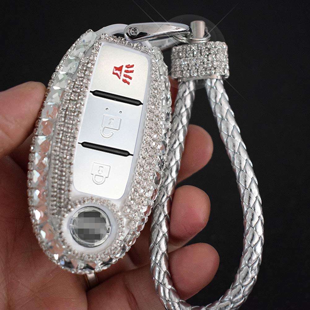 GeeGeeTop Car Key Case Key Shell Fob Key Cover Key Chain Lady Ring with Bling Diamond Crystals For Nissan Rogue Altima Maxima Infiniti Q50 60 Versa 2/3/4/5-Buttons Keyless Entry Remote Control Smart