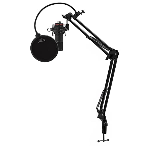Focusrite Scarlett 2i2 Studio 3rd Gen USB Audio Interface Bundle with Desktop Boom Arm Mic Stand, Mic Shock Mount for 44-47mm Microphones and Pop Filter (4 Items)