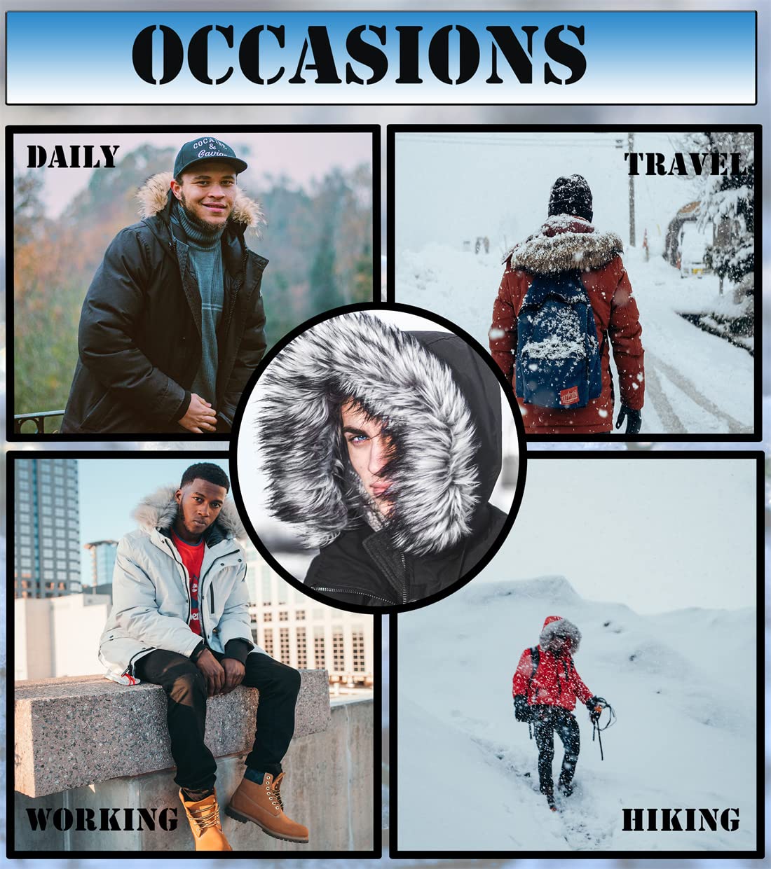 GGleaf Men's Winter Parka Jacket Hooded Thickened Padded Heavyweight Warm Coat with Detachable Fur Hood Navy XL