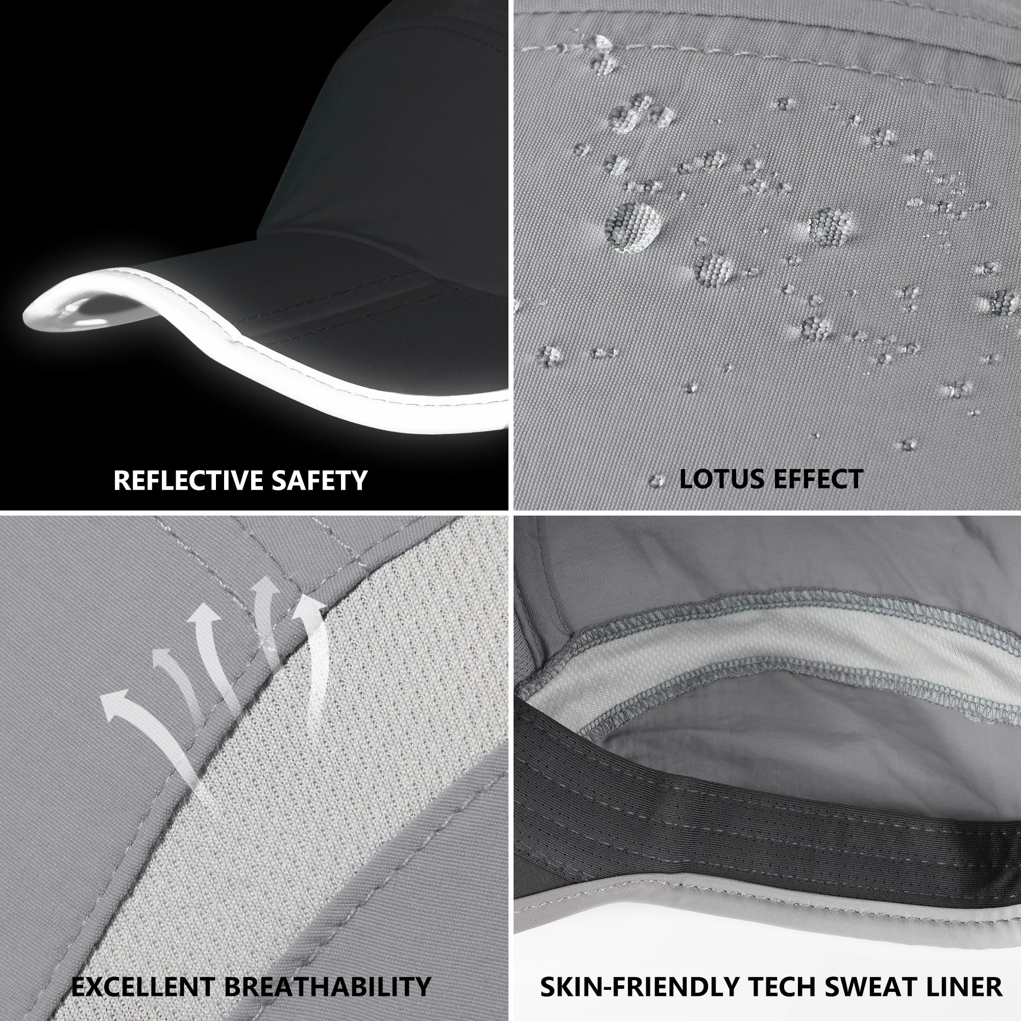 GADIEMKENSD Baseball Cap Nylon Running Cap Outdoor Sports Hat for Men Woman Adjustable Quick Drying Reflective Foldable 50+ UPF Inhibit UV Mesh Race Performance Lightweight Water Repellency Light Grey