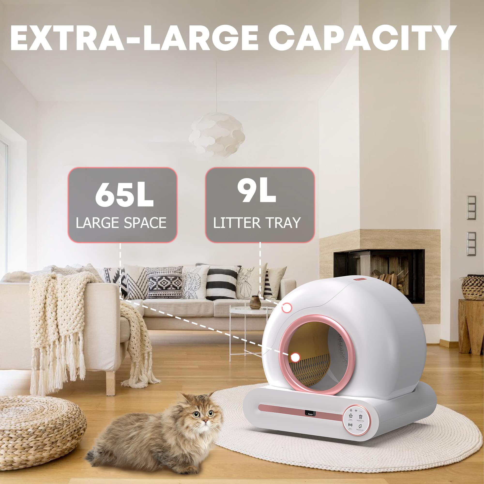 Freefa 2023 Automatic Self Cleaning Cat Litter Box, 65L+9L Large Capacity Smart Cat Litter Box, Automatic Cat Litter Box, Electric Litter Cleaning Robot for Multiple Cats