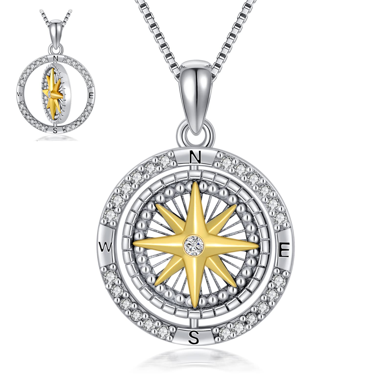 Friendship Necklace Sterling Sliver Compass Necklace for Women -Best Friend Birthday/graduation Gifts for Women