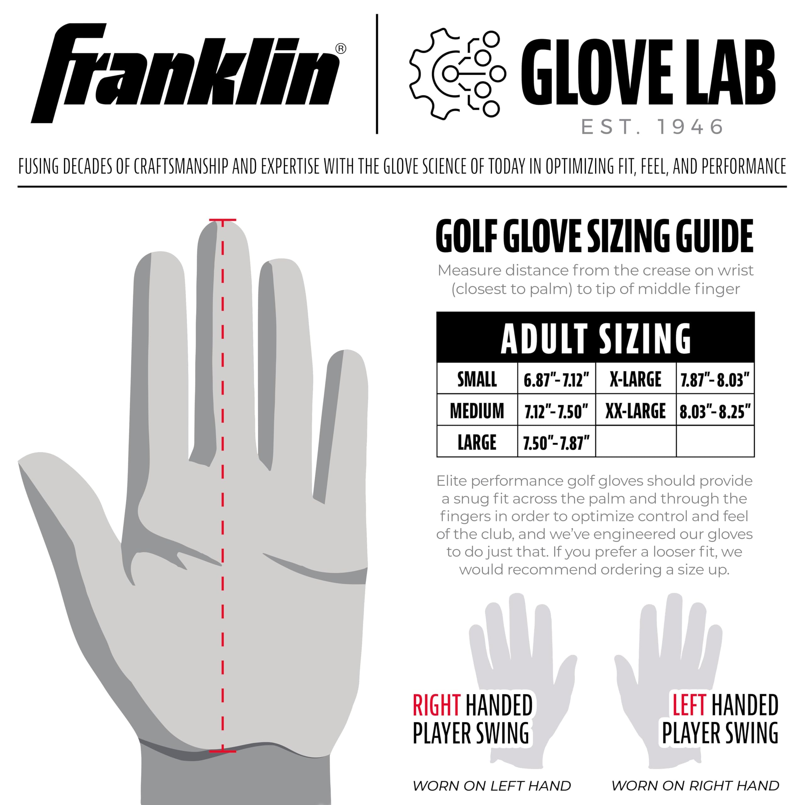 Franklin Sports Golf Glove - Pro Golf Gloves - Premium Leather Golfing Glove - Maximum Grip - White - Right Hand Glove - Adult Large