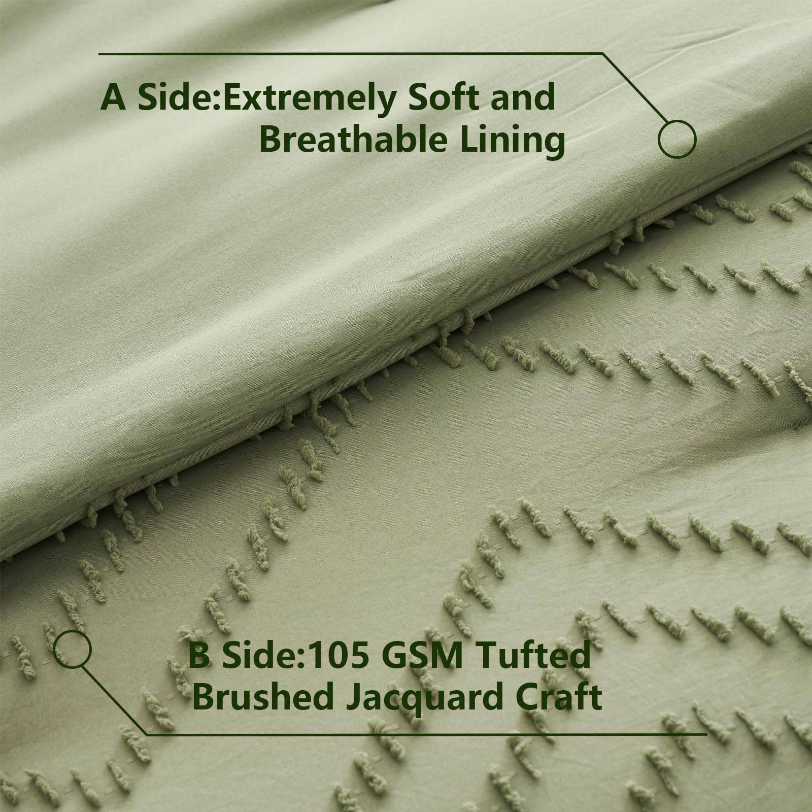 FLYMME Sage Green Queen Comforter Set with Sheets,Tufted Bed in a Bag 7 Pieces, Chevron Boho Shabby Chic Farmhouse Bedding Set,Soft Microfiber Comforter for ALL Season(Sage Green,90”*90”)