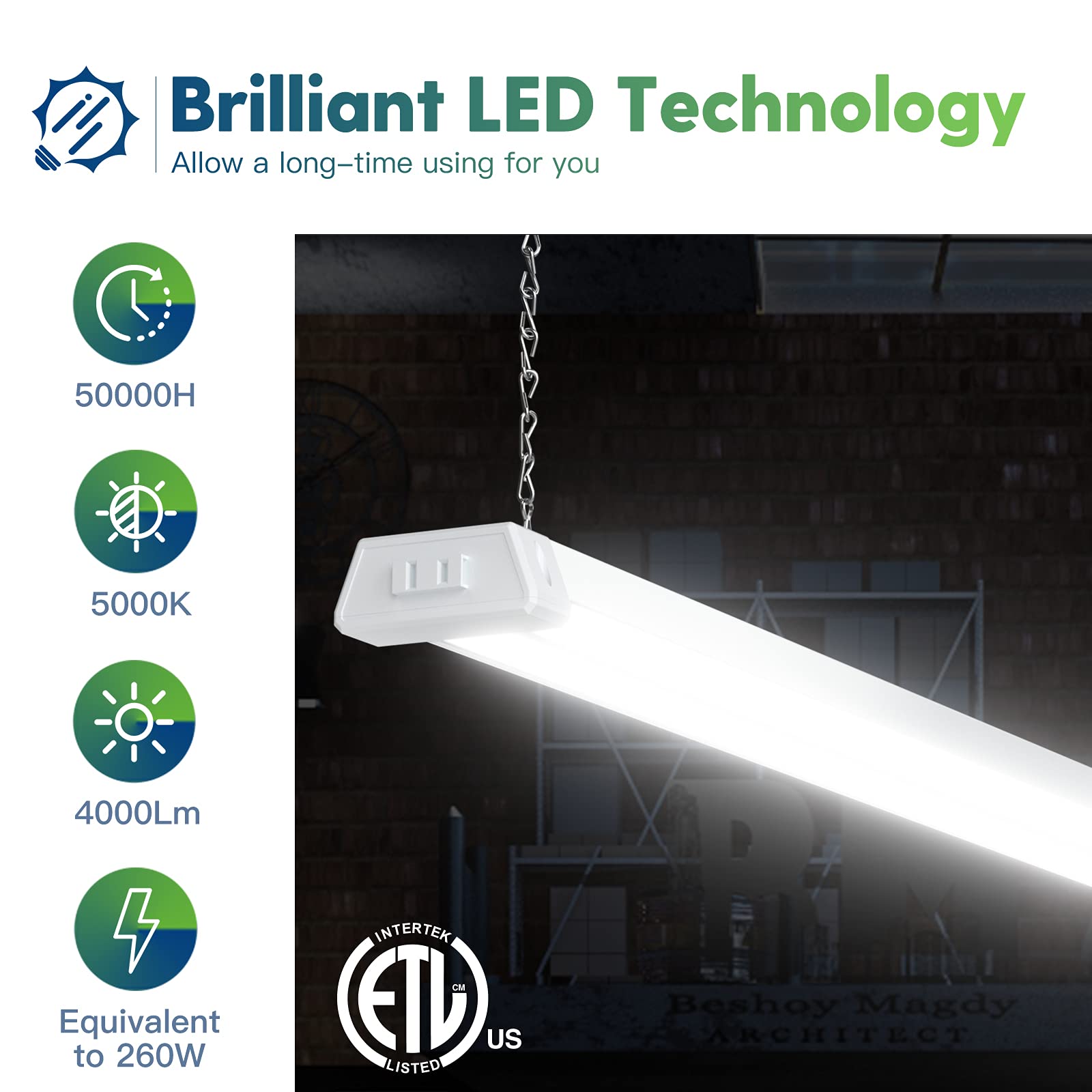 FREELICHT 6 Pack Linkable LED Utility Shop Light, 4000 LM, 4 FT, 48 Inch Integrated Fixture for Workshop, 40W Equivalent 260W, 5000K Daylight, Surface + Hanging Mount β ETL
