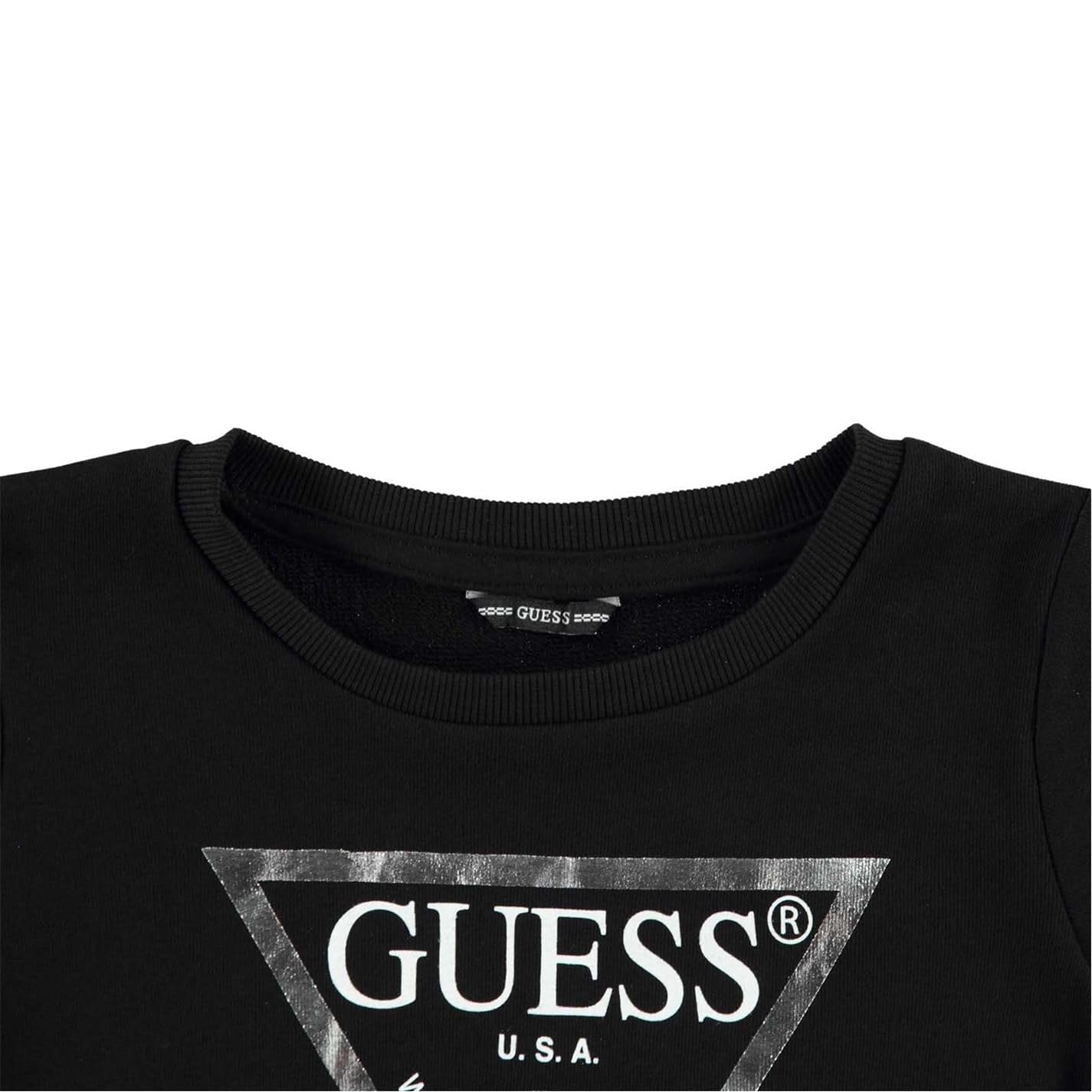 GUESS Girls' Big Organic French Terry Classic Logo Sweatshirt, Jet Black, 7