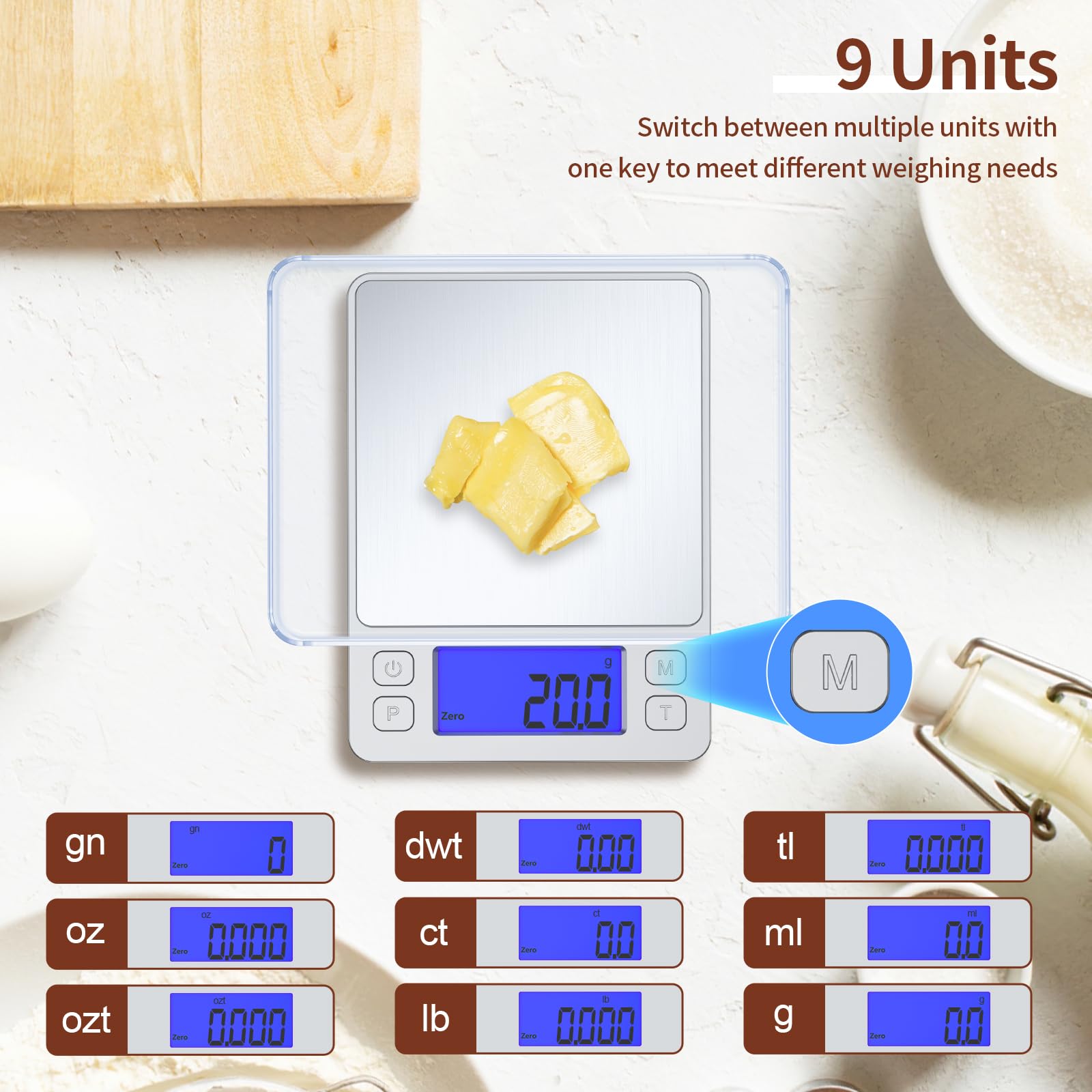Food Kitchen Scale, Food Scales Digital Weight Grams and Oz, High Precision Digital Scale, with 2 Trays, Tare Function, Baking, Cooking, LCD Display