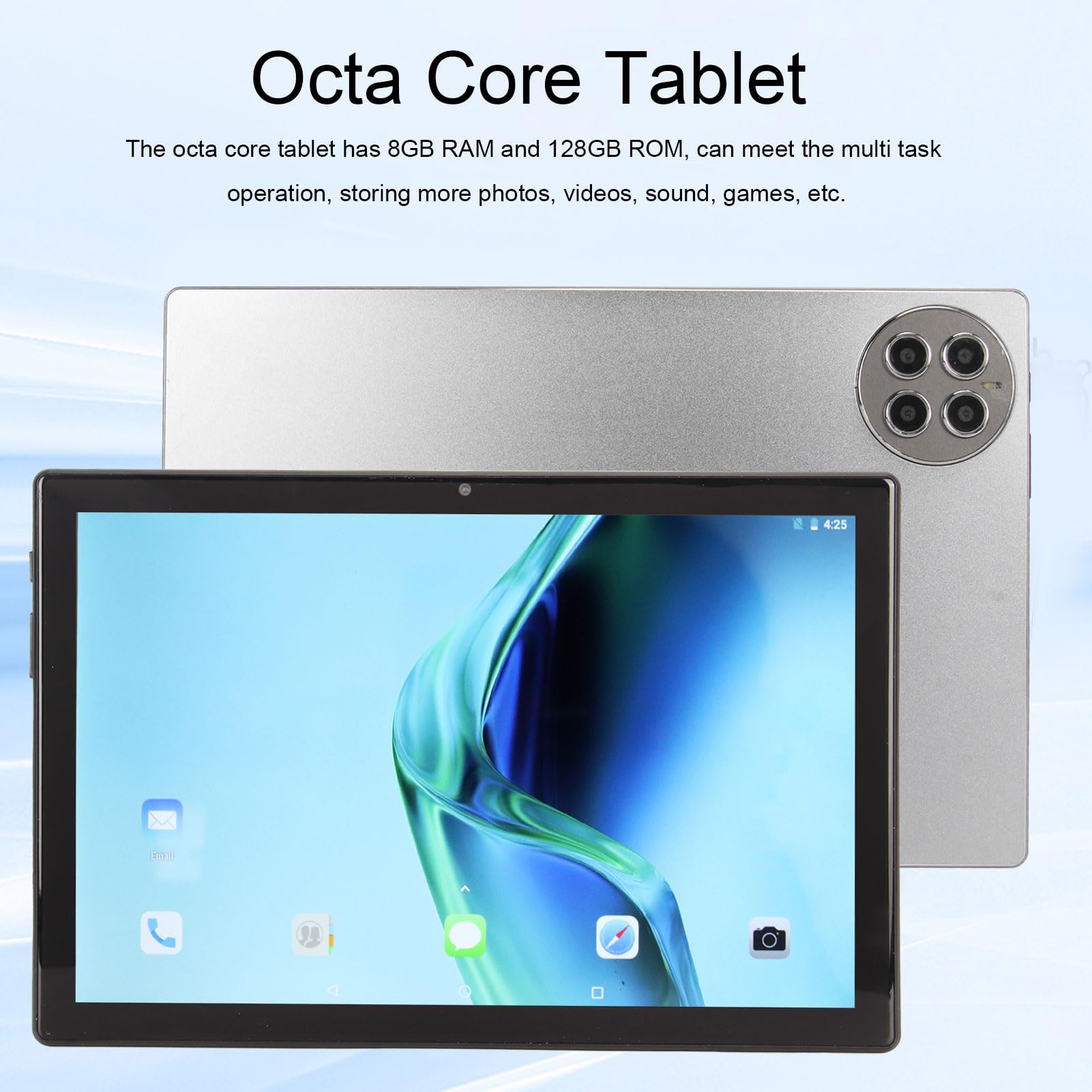 Gugxiom 10.1 Inch Android 11 Tablet, 8GB RAM 128GB ROM,HD Screen, 5G WiFi Dual Band, Kids Content, Smart Switch, 8800mAh (Grey)