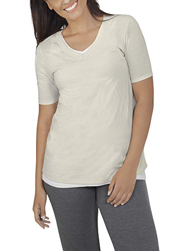 Fruit of the Loom womens Essentials French Terry Pants and Tri-blend Tees T Shirt, V-neck - White Fleck, Large US
