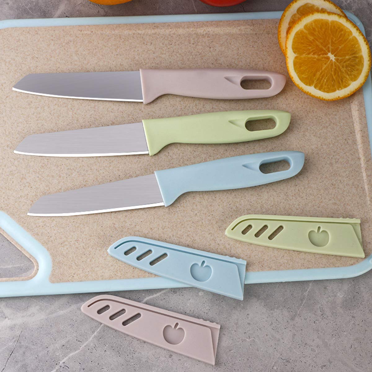 Kocpudu Paring Knife,3 Pieces Sharp and Durable Fruit Knife, with Protective Cover,fruit Knife Small of Exquisite Appearance,suitable for Most Types of Vegetables and Fruits (pink, Blue, Green)