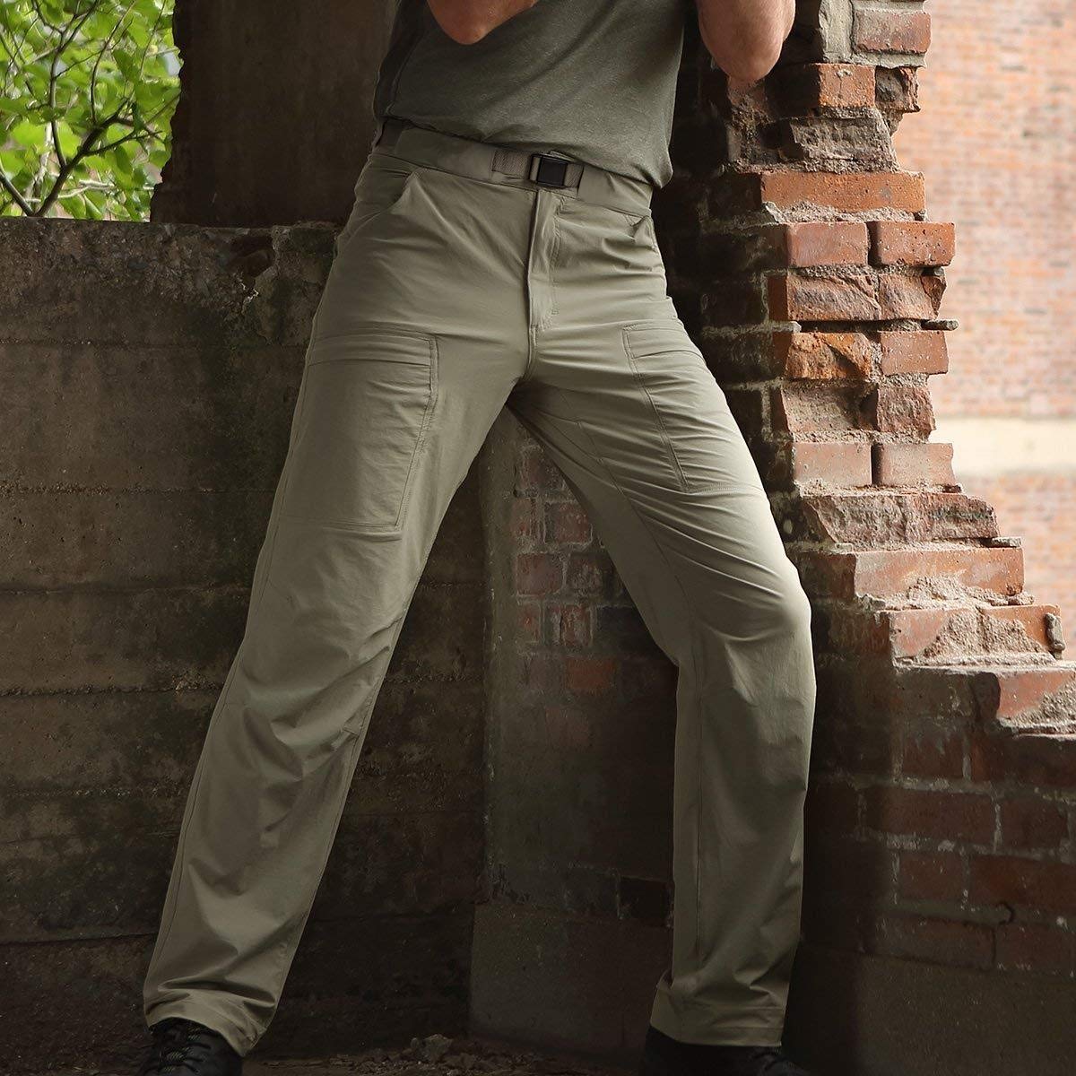 FREE SOLDIER Men's Outdoor Cargo Hiking Pants with Belt Lightweight Waterproof Quick Dry Tactical Pants Nylon Spandex (Mud 34W/30L)