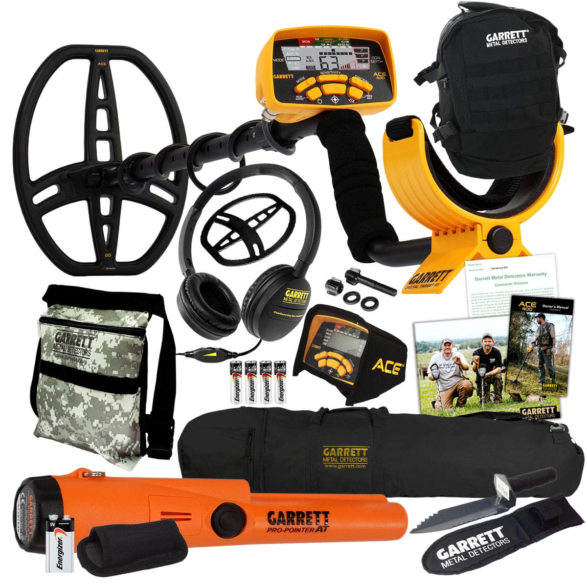 Garrett ACE 400 Metal Detector with DD Coil, Black Daypack & Premium Accessories