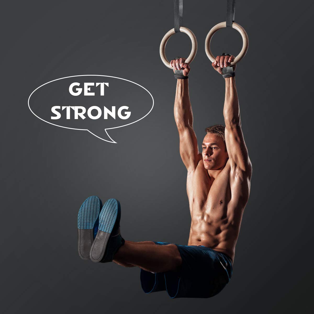 Funlove Gymnastic Rings High Capacity with 15ft Adjustable Buckle Straps Pull Up Exercise Rings Non-Slip Rings for Home Gym Full Body Workout