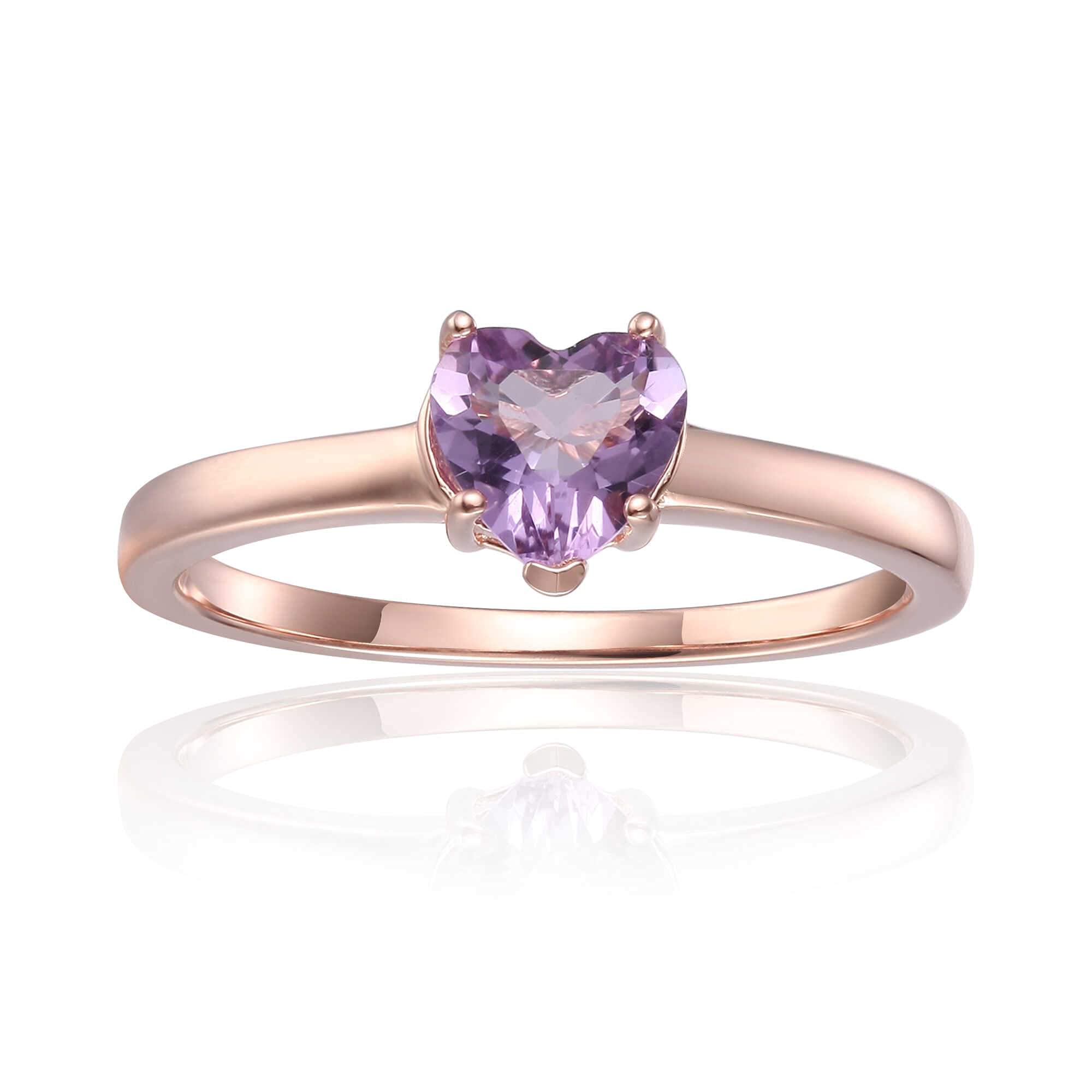 Fine Color Jewels Genuine Pink Amethyst Solitaire Heart Ring Rose Gold Plated Silver Pink Amethyst Ring Stunning Ring