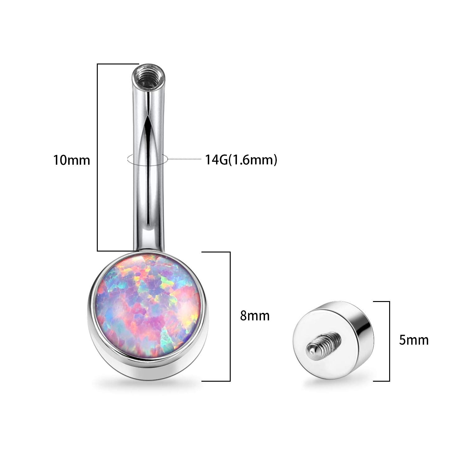 FUNLMO Titanium Belly Button Rings 14G Belly Rings for Women Belly Piercings Navel Rings Navel Barbell Stud Purple Opal Inlaid Belly Piercing Jewelry