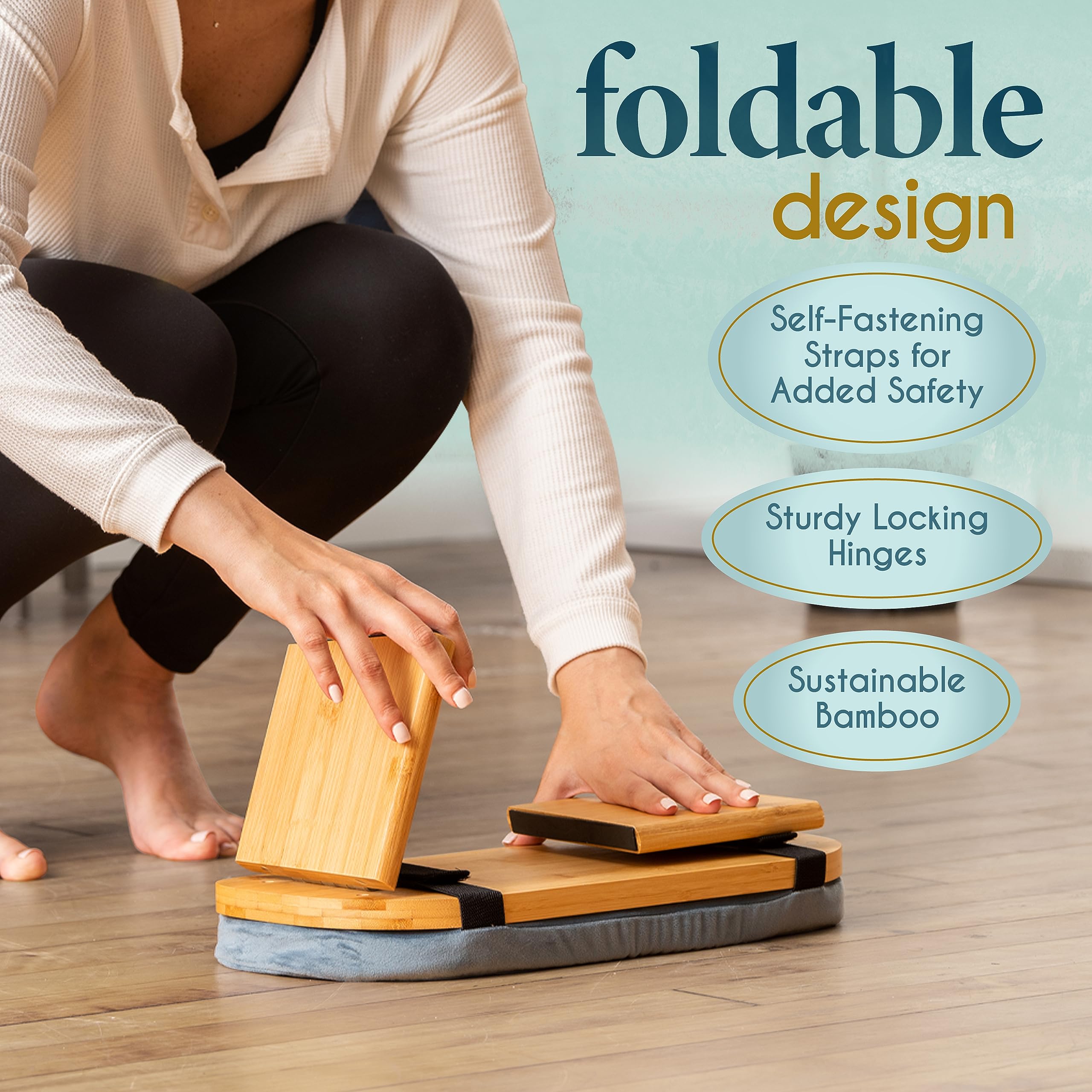 Florensi Meditation Bench - Bamboo, Foldable & Ergonomic Meditation Stool - Sturdy Prayer Bench with Meditation Cushion, Comfortable for Kneeling or Sitting - Perfect for Deeper & Longer Meditation