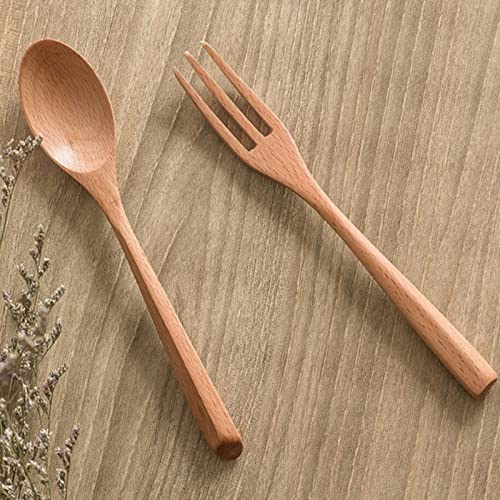 FLYUFO Kitchen Spoons Wooden Spoon Fork Teaspoon Catering Rice Soup Bamboo Cooking Utensil Kitchen Teaspoon Tableware Accessories,2 Pcs