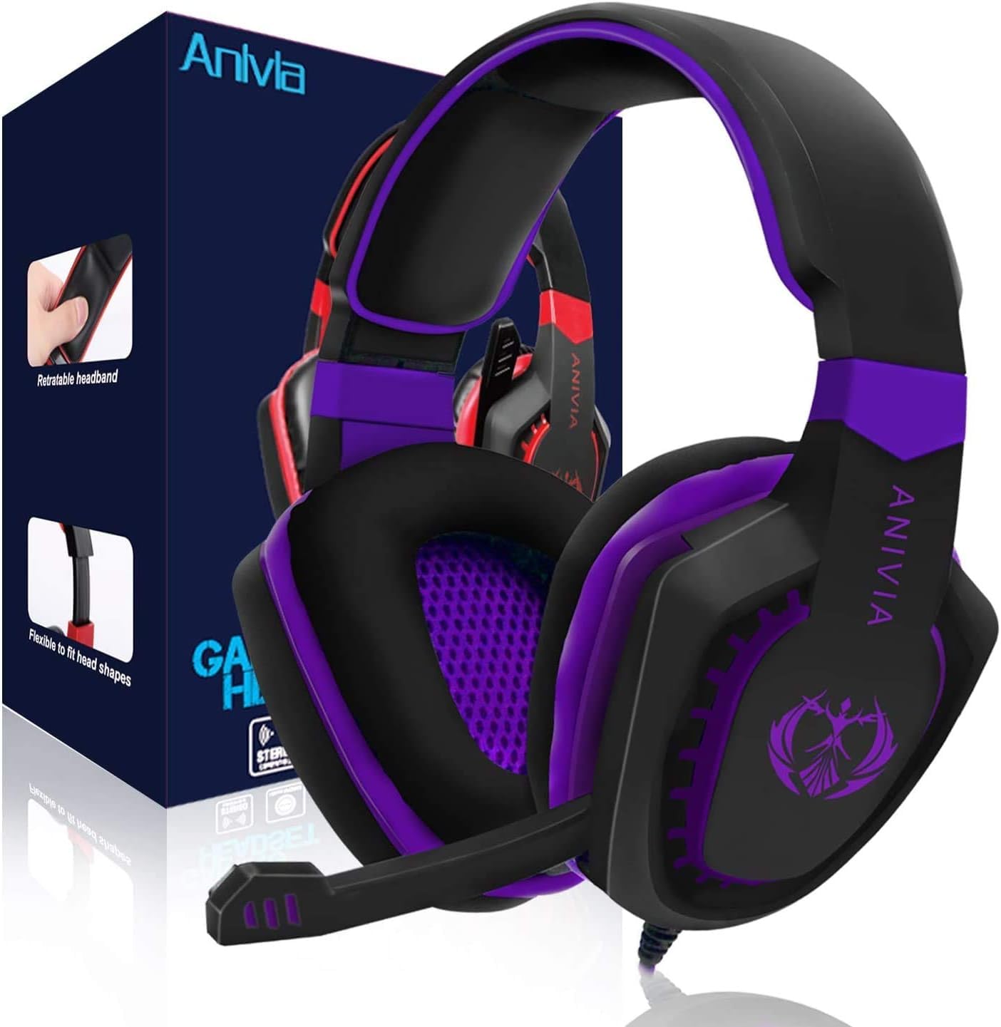Gaming Headset with Microphone for Pc, Over Ear Headphones Wired with Mic, in-line Control Compatible with PS4 PS5 Xbox Laptop Mac