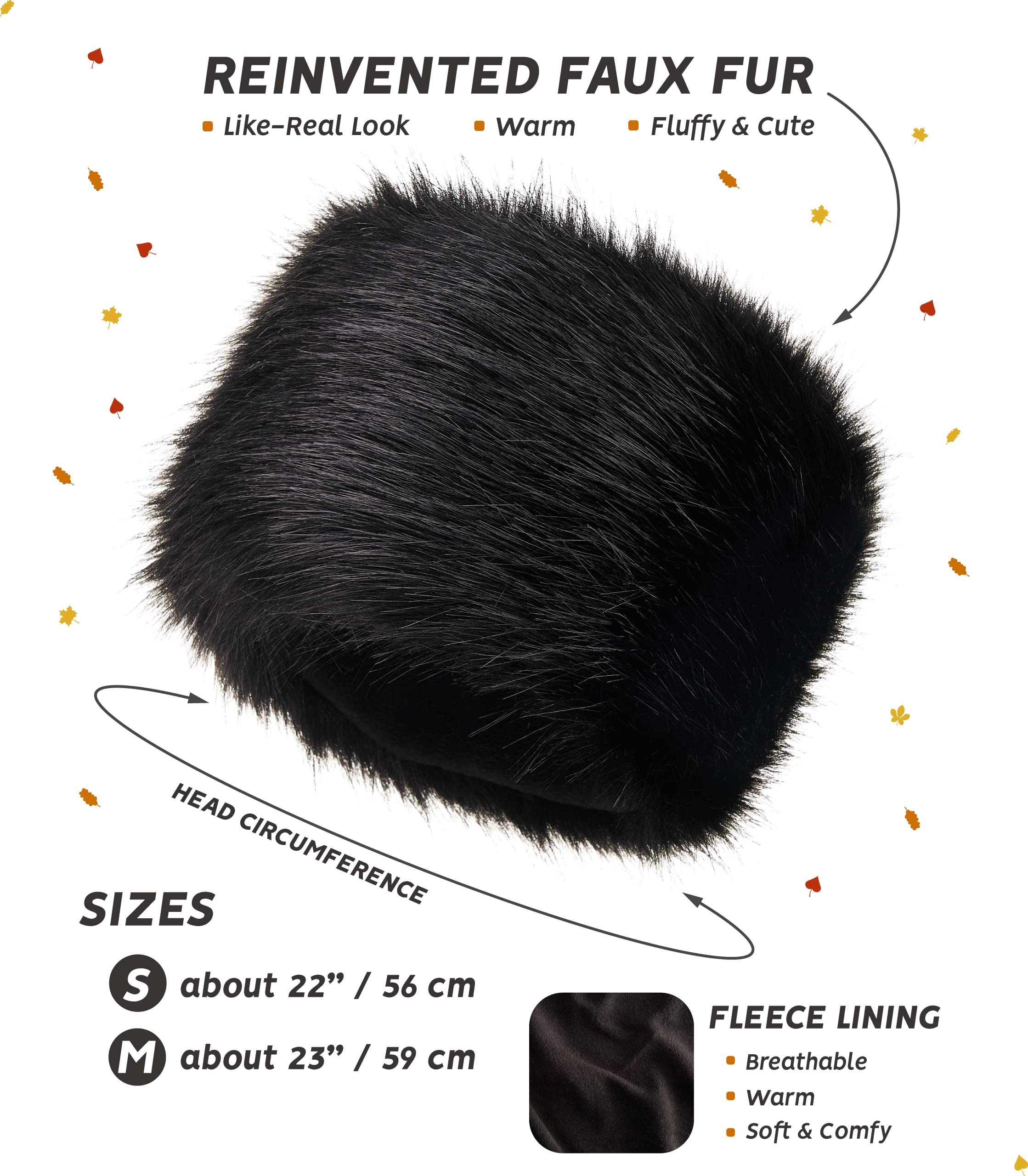 Futrzane Classic Cossack Hat - Faux Fur Hats for Women - Warm Furry Russian Hat (M, Black Classic)