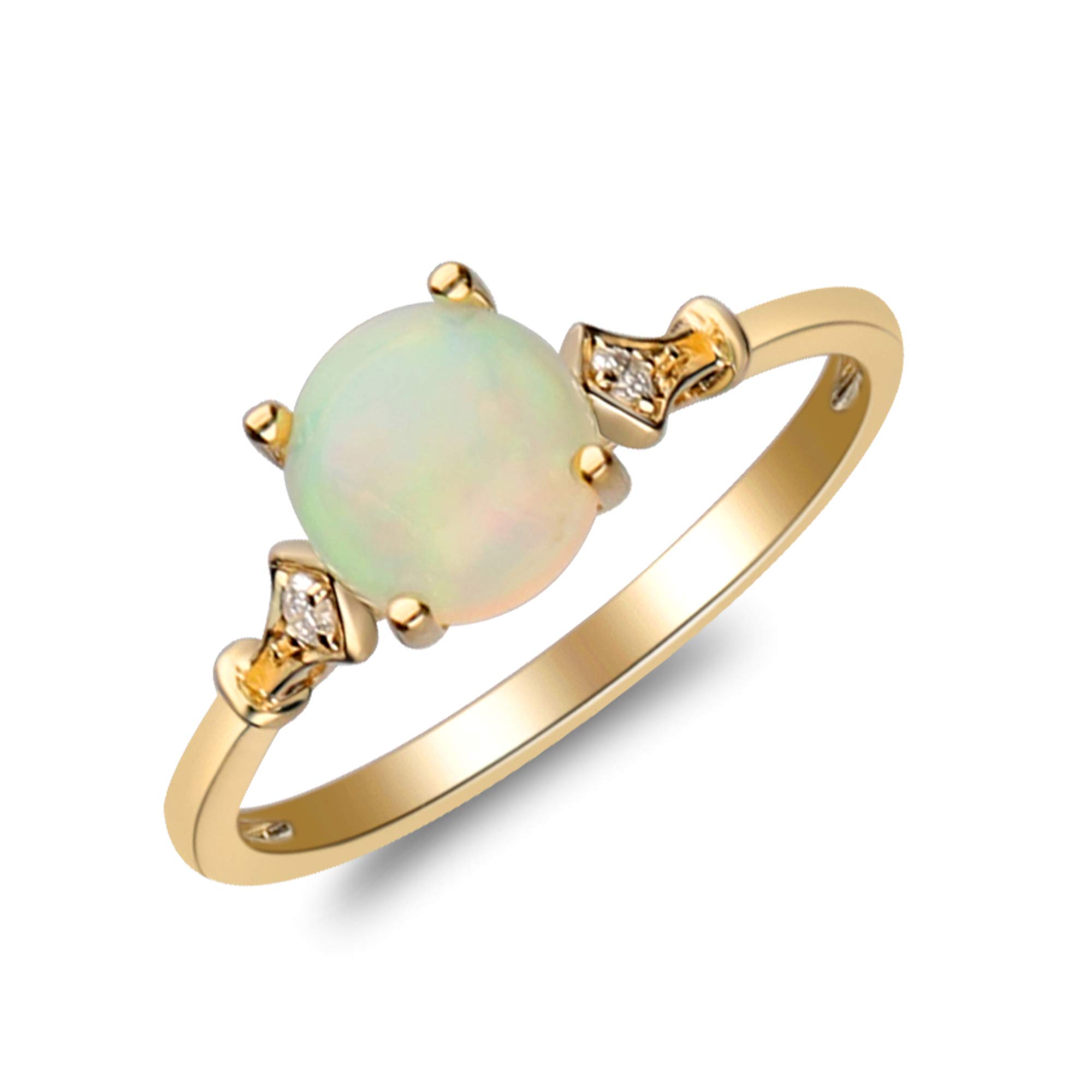 Gin & Grace 14K Yellow Gold Natural Ethiopian Opal Ring with Real Diamonds|Ethically, authentically & organically sourced (Round-cut) shaped opal hand-crafted jewelry for her | Opal Ring for women