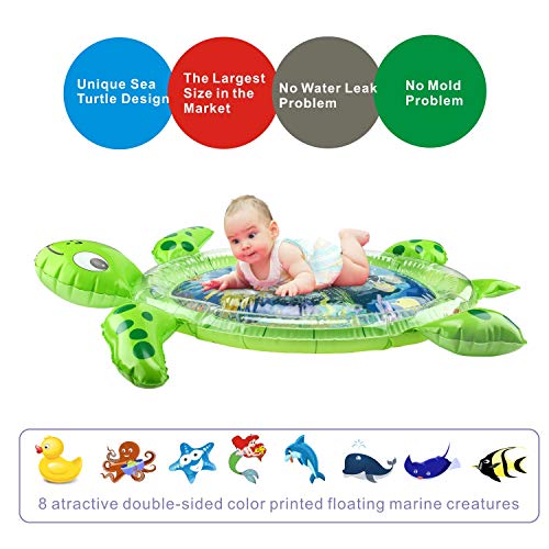 gebra Inflatable Tummy Time Water Mat Sea Turtle Shape Play Mat for Baby Boy Girl 0 3 6 9 Month