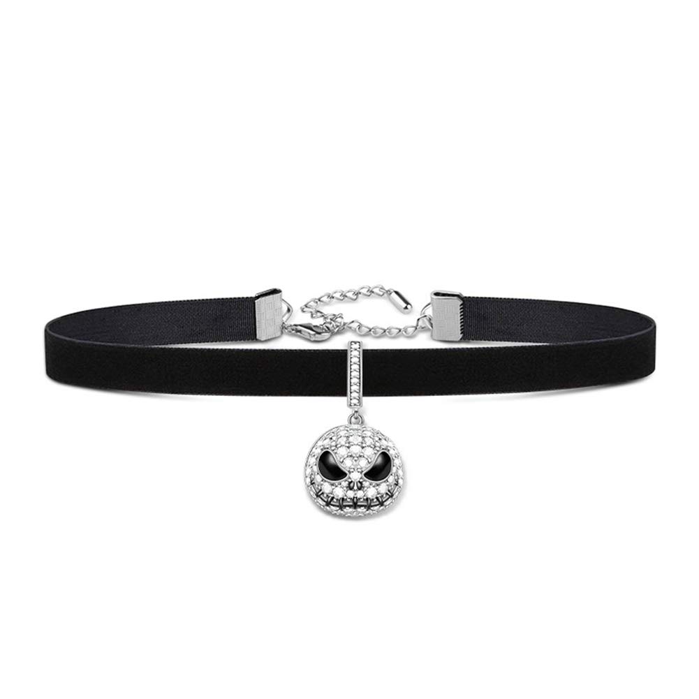 GNOCE "Jack Skull Sterling Silver Choker inlaid Adjustable Chain Pendant Necklace with Czs Christmas Jewelry Gift for Women
