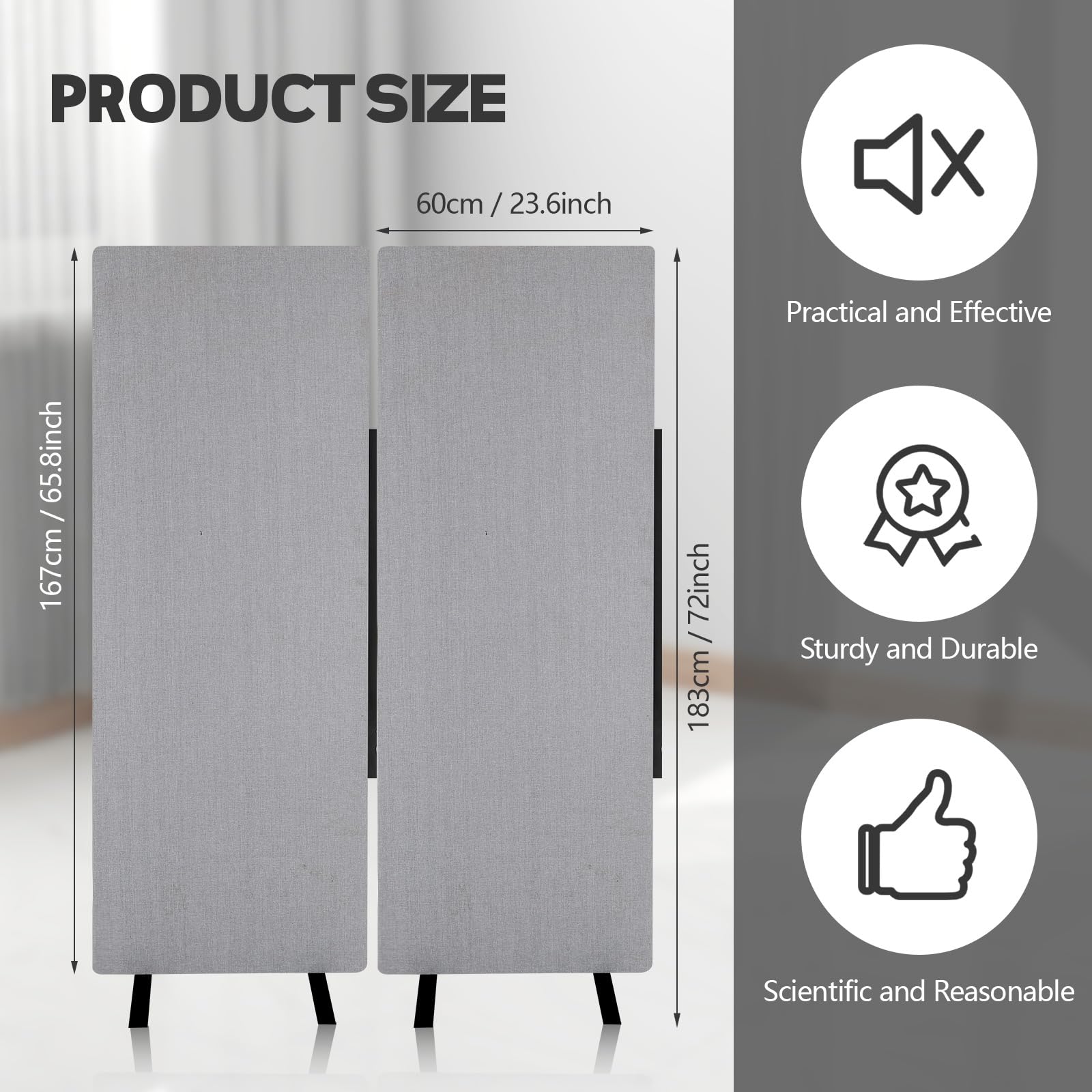 Frienda 4 Pcs Office Dividers Partition Wall Freestanding Privacy Panel 94.5 x 66 Inch Noise Divider Screen Acoustic Partition Soundproof Cubicle Wall 4 Zip Together Panels for Classroom, Grey