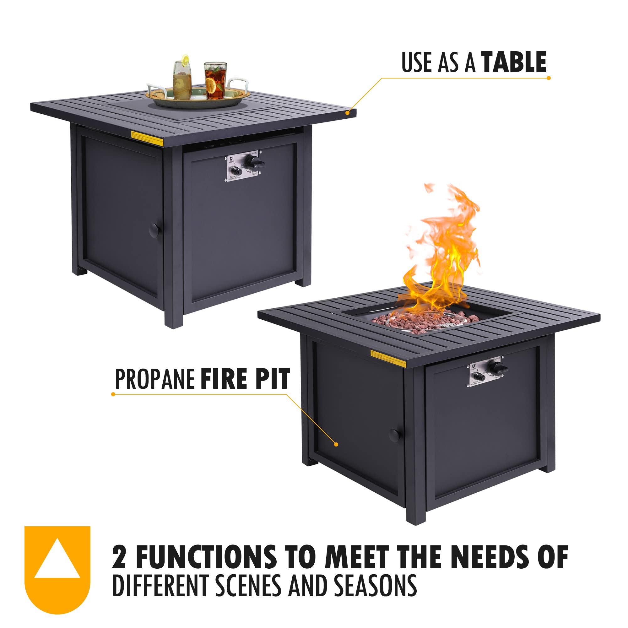 Fire Table 28” Gas Fire Pit Table 50,000 Btu Square Outdoor Gas Firepits with Propane Fire Pit
