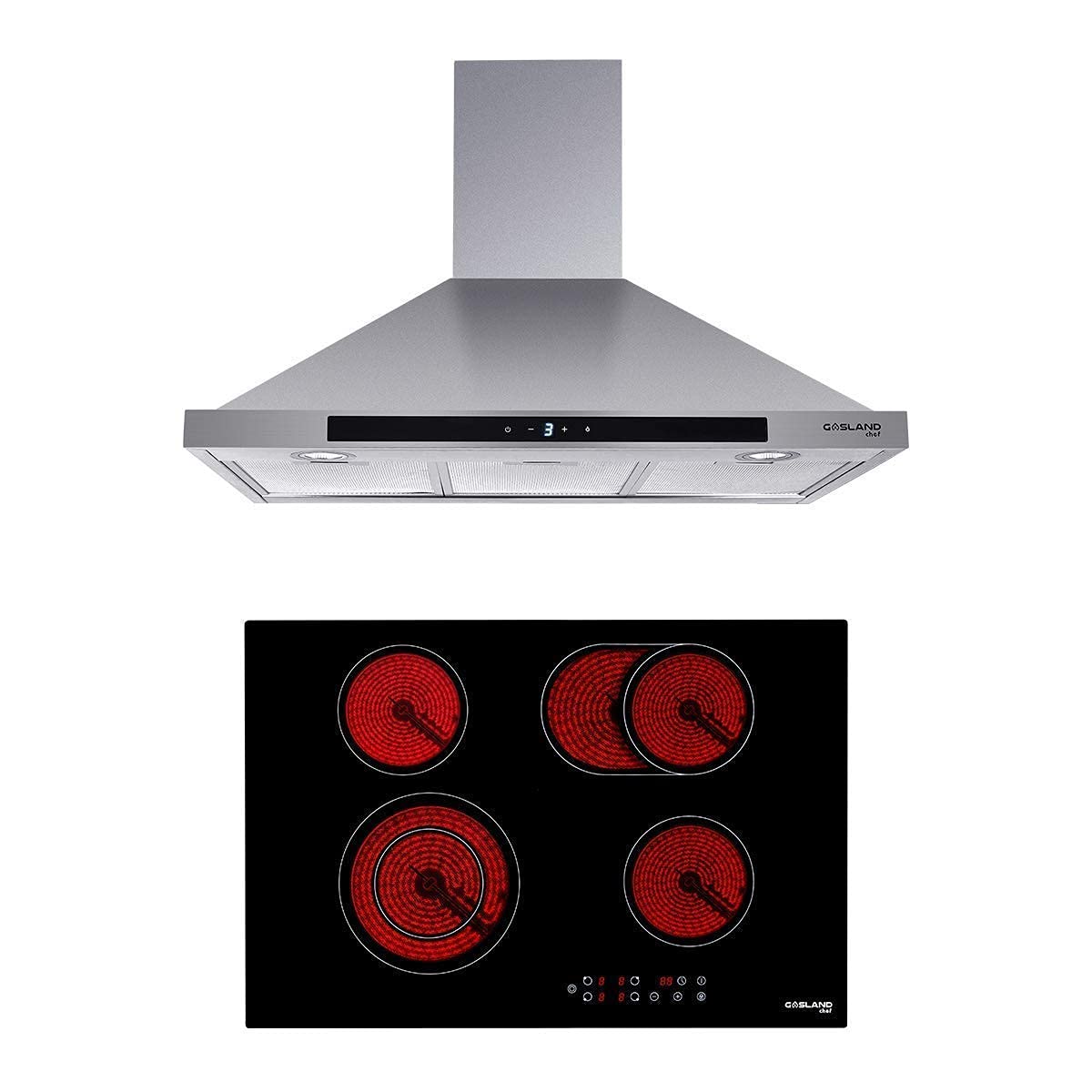 GASLAND Chef CH77BF 240V 30" 4 Burner Electric Ceramic Cooktop Kitchen Package, Comes with PR30SS 30" Wall Mount Range Hood