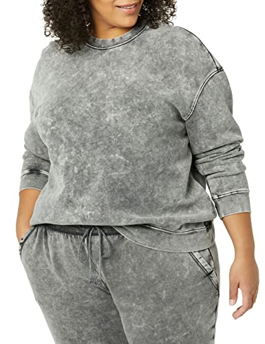 Goodthreads Women's Heritage Fleece Beefy Crewneck Sweatshirt, Charcoal/Washed Grey, Small