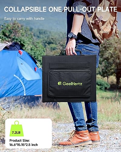 Geelhertz 100W Portable Solar Panel, Foldable with Carry Case, High 22% Efficiency, IP65 Water & Dustproof Design for Camping, RVs, or Backyard Use