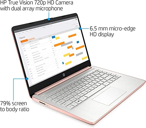 HP Stream 14" Pink Laptop, Intel Celeron N4120, Office 365 1-Year, 4GB RAM, 192GB Storage(64GB eMMC+ 128GB MicroSD), 11Hr Battery Life, Bluetooth, WiFi, HD Webcam, HDMI, Rose Gold, Windows 11 S
