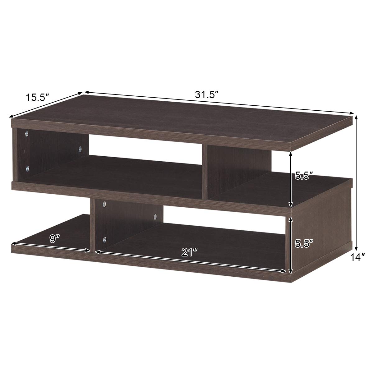 Giantex Coffee Table, Rectangular Tea Table with Storage Shelf, 3-Tier Sofa Table, Modern Console Table, Space Saving Organizer, Furniture for Home Living Room Office, Brown (Brown)