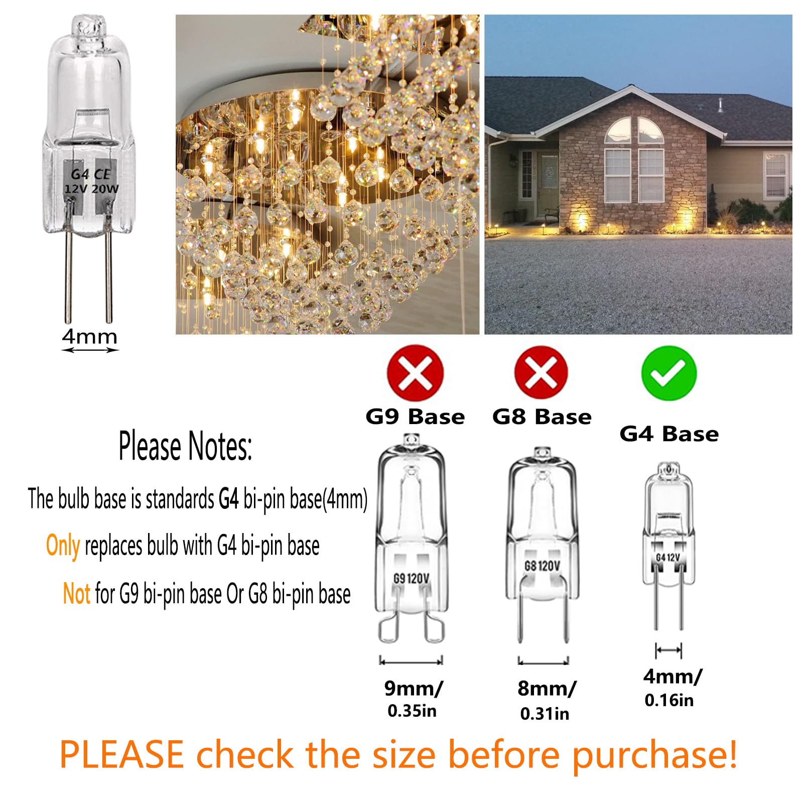 G4 Halogen Light Bulb , T3 JC Type Clear 20W 12V AC/DC Bi-Pin Bulb for Landscape Lighting,Accent Lights, Track Lighting,Under Cabinet Puck Light, Chandeliers,360°Beam Angle/Warm White,12Packs
