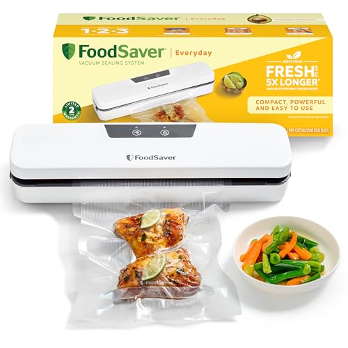 FoodSaver Everyday Vacuum Sealer Machine | Keeps Food Fresh Up to 5x Longer* | Compact Design For Efficient Storage | With 5 x Vacuum Sealer Bags (0.94 L & 3.78 L) | VS0290