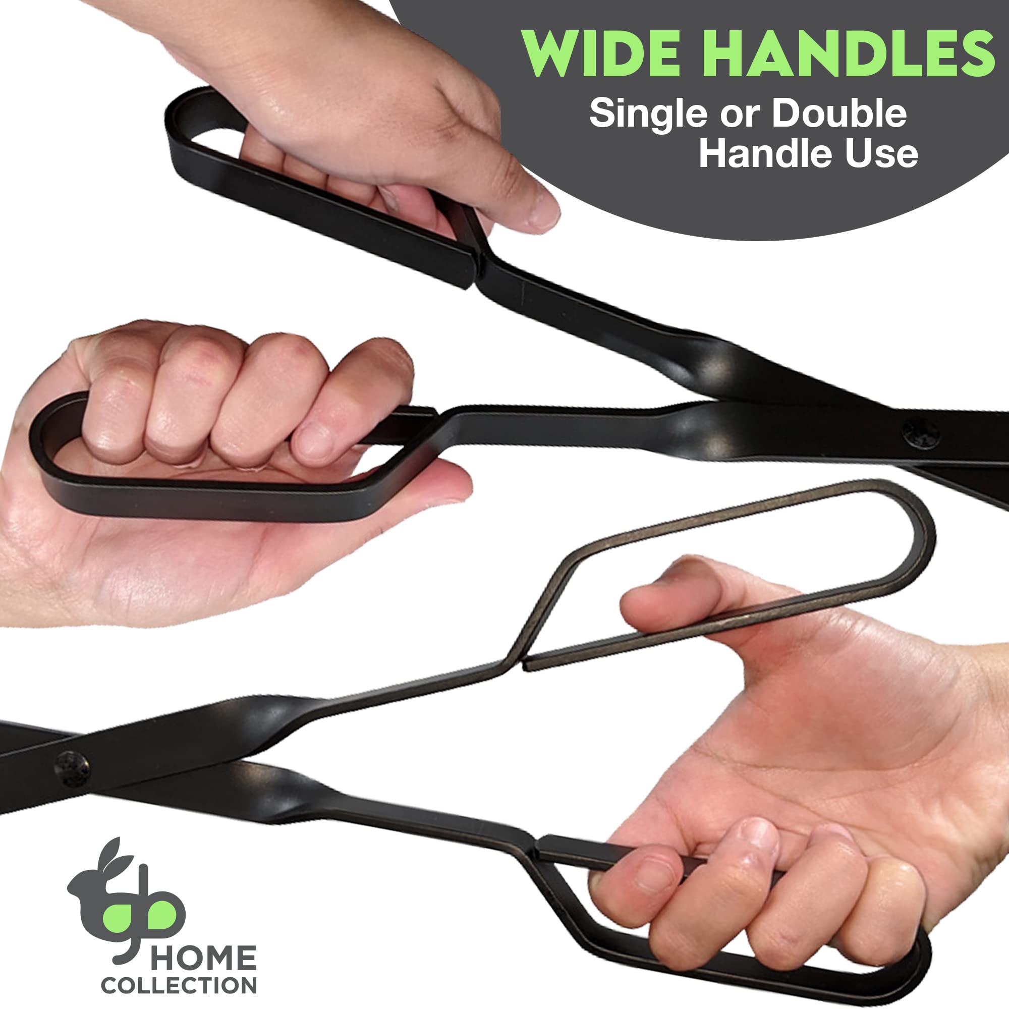 gb Home Collection Heavy Duty Cast Iron Fireplace Tongs, Log Grabber, Log Tweezers, Log Claw Fireplace Accessory for Indoor Outdoor