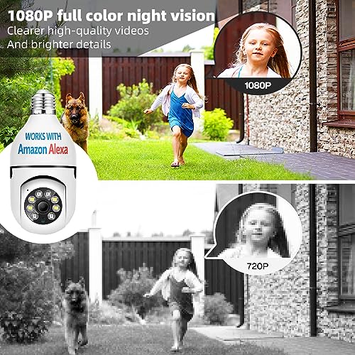 QAMY Optapower Light Bulb Security Camera,With Extension Link, Light Bulb Camera, 2.4g Wifi 360° PTZ Screw In Camera Light Socket Outdoor Works With Alexa & Google Assistant,Light Bulb Camera Outdoor