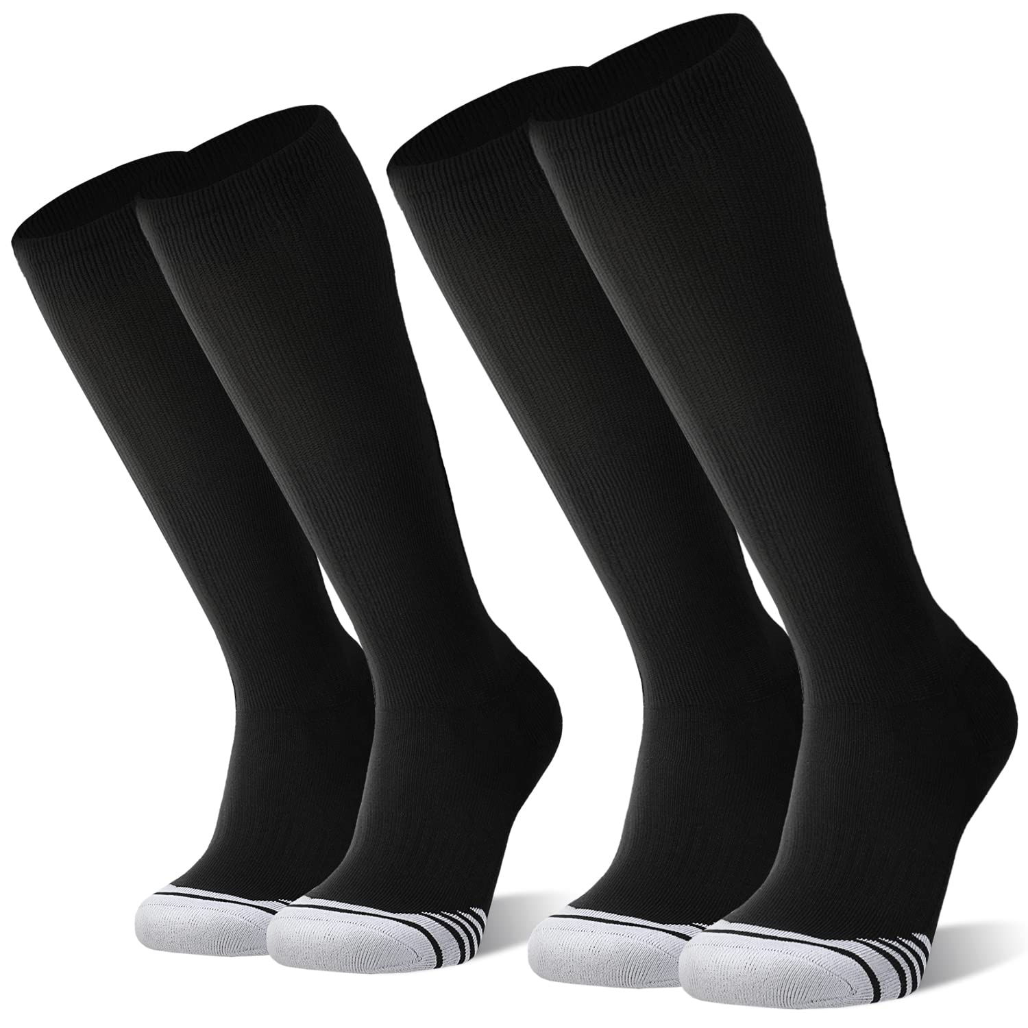 FITRELL 2 Pack Baseball Socks Soccer Softball Socks for Kids Youth Men & Women Over-the-Calf Knee High Socks, Black, Small