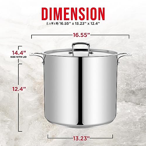 Stockpot β 24 Quart β Brushed Stainless Steel β Heavy Duty Induction Pot with Lid and Riveted Handles β For Soup, Seafood, Stock, Canning and for Catering for Large Groups and Events by BAKKEN