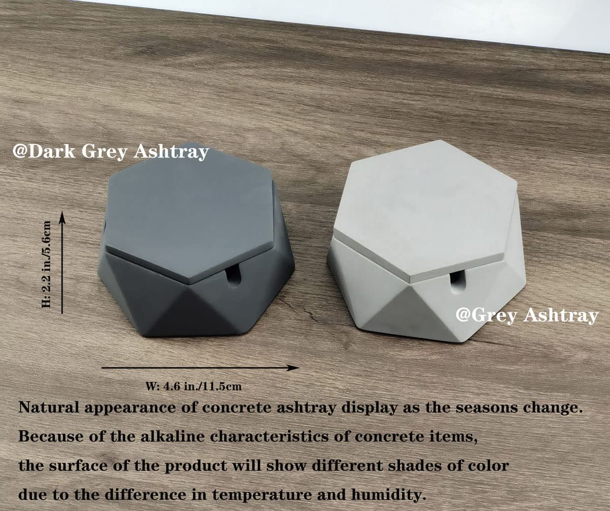 FREELOVE Concrete Ashtray with Lid & Stainless Steel Ashtrays for Cigarettes, Cement Ash Tray Weed Smoking Holder Indoor Smokeless Outdoor Windproof Patio Home Office Cool Decor, Dark Grey A