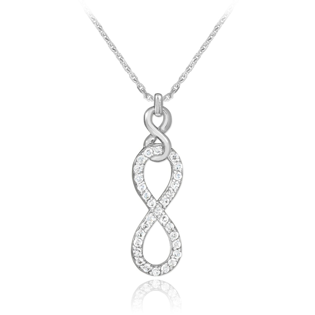 Fine 14k White Gold Diamond Pendant Vertical Infinity Necklace (18 Inches)