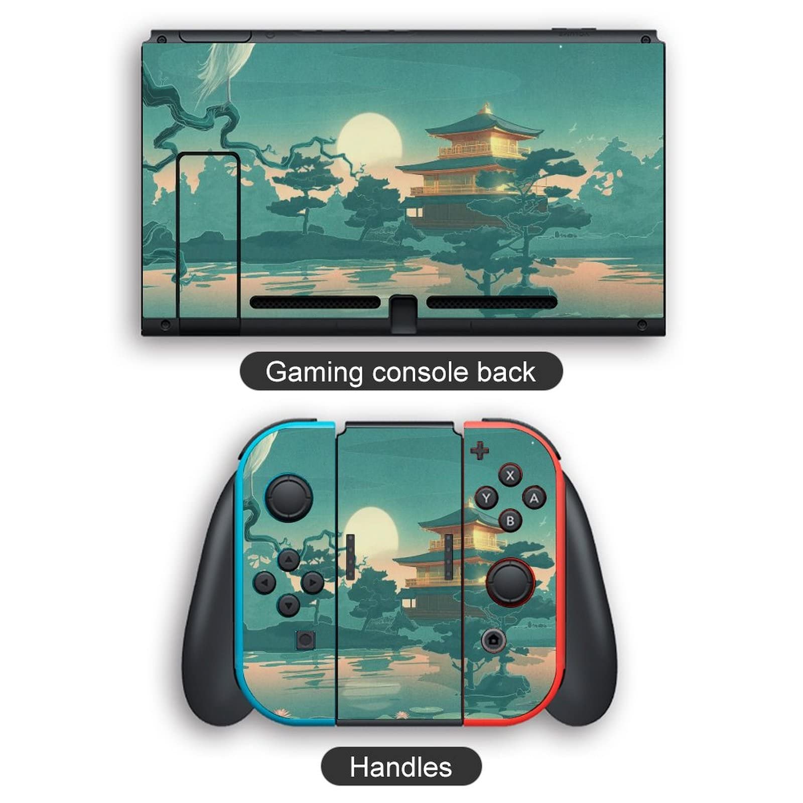 Japanese Anime Palace Moon Lotus Pond Stickers Protective Film Sticker Personalized Full Wrap Sticker Compatible with Nintendo Switch