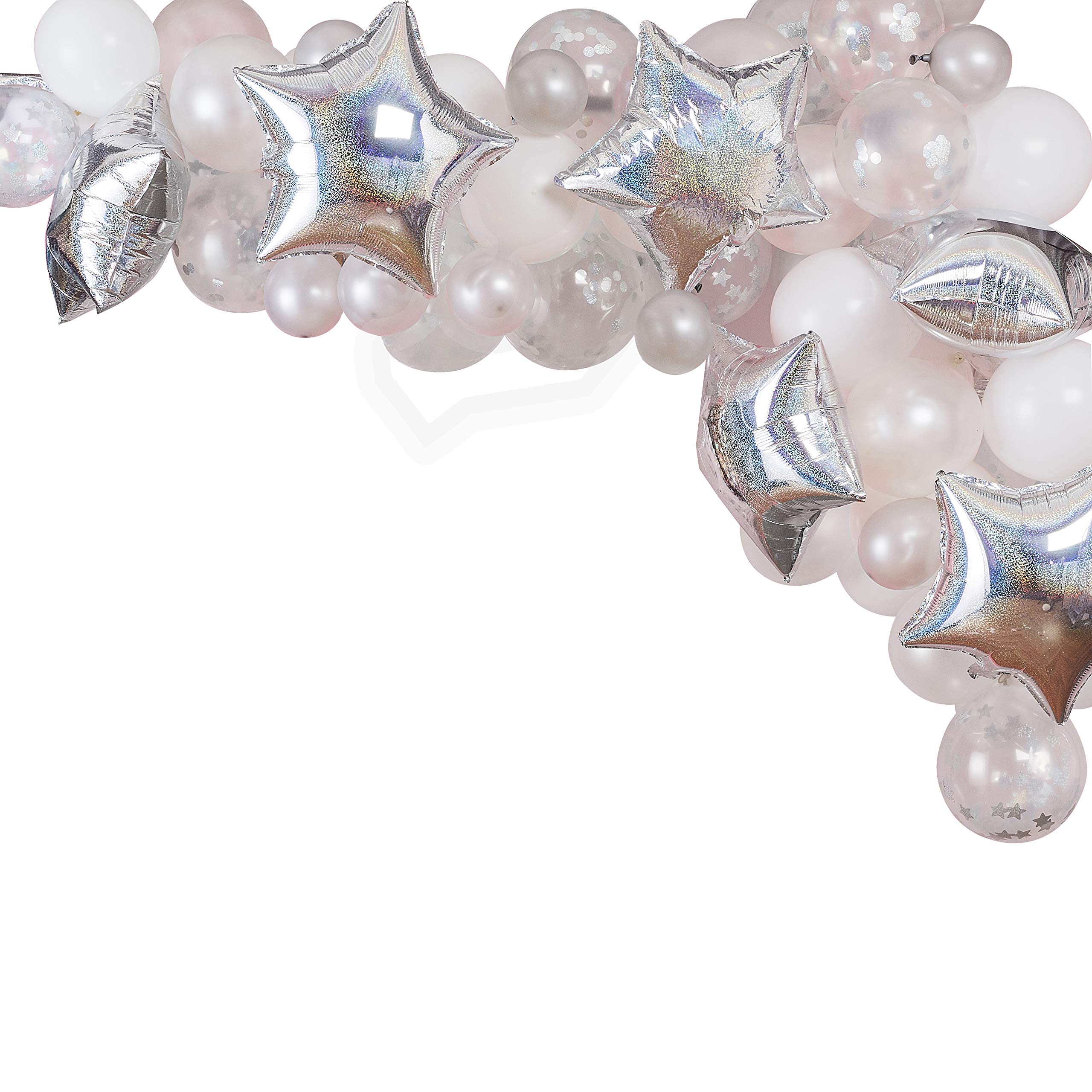 Ginger Ray Iridescent Silver and White Party Celebration Balloon Arch Decoration Kit, Stargazer Birthday