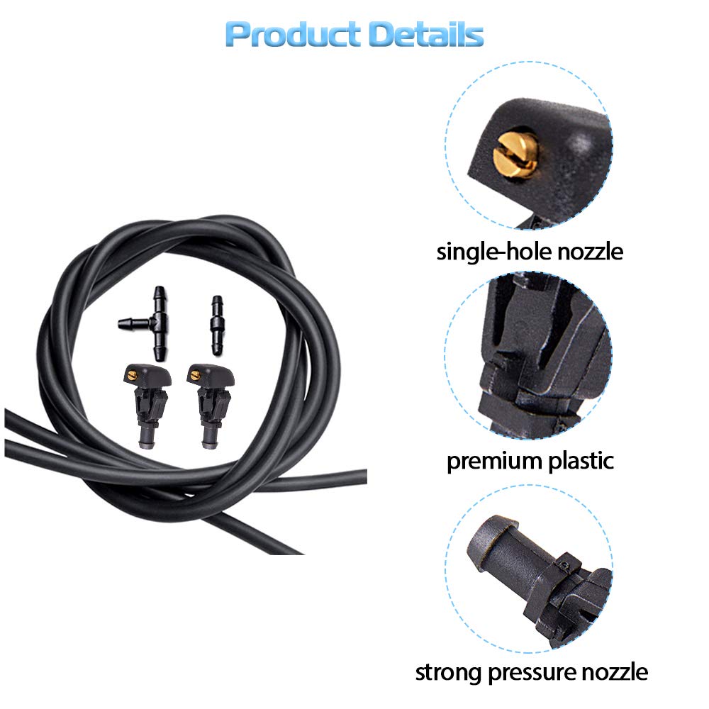 Front Windshield Washer Nozzles Kit for 2004-2013 Ford F150 - Replaces # 3W7Z17603AA Washer Jet and Fluid Hose with Connector